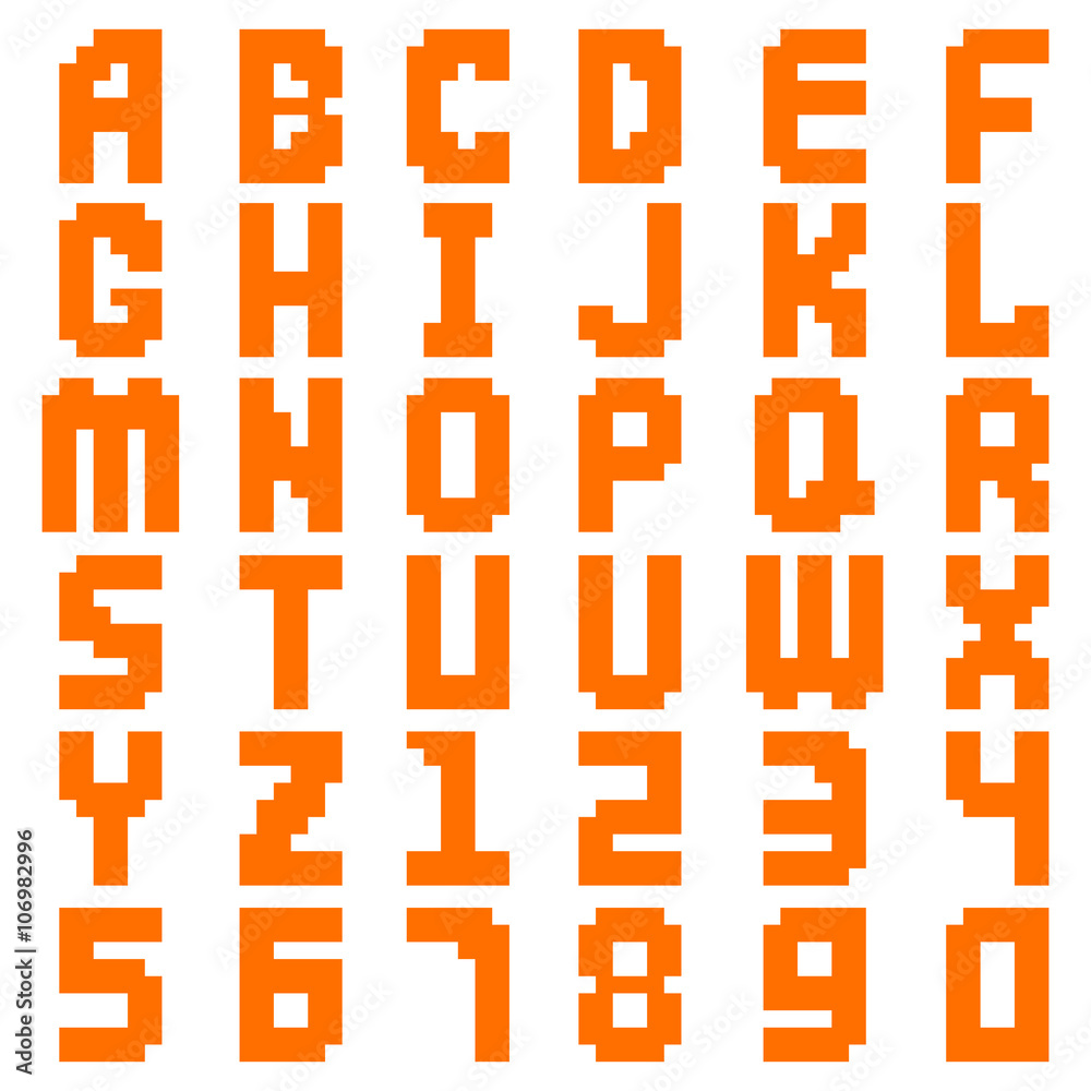 Alphabet abstract pixel art all letters and number design vector ...