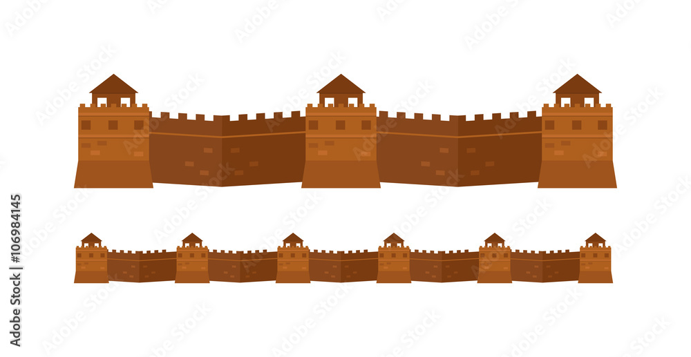 Great Chinese Wall old architecture famous attributes vector. Stock ...