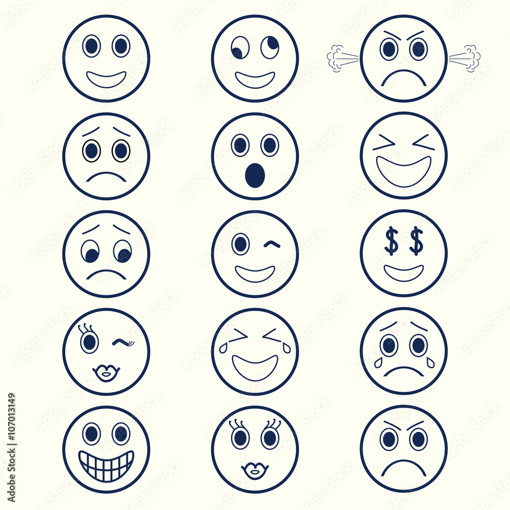 Emoji icons set. Outline emoji. Stock Vector | Adobe Stock