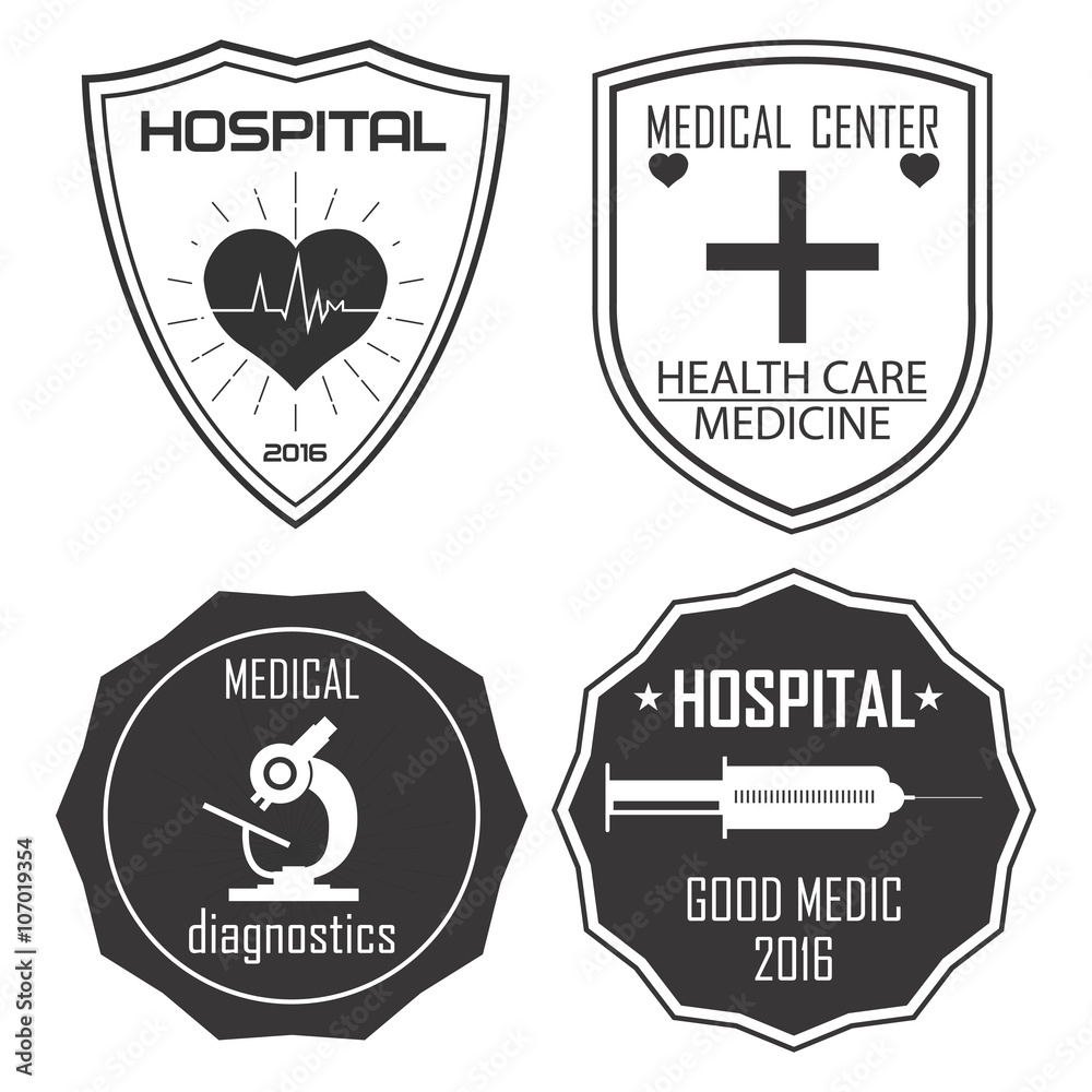 set of medical logos, logos. monochrome style. vintage. vector ...