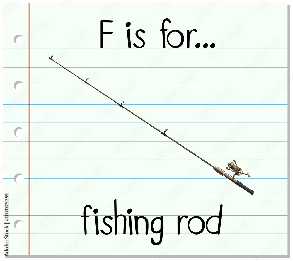 Flashcard letter F is for fishing rod Stock Vector | Adobe Stock