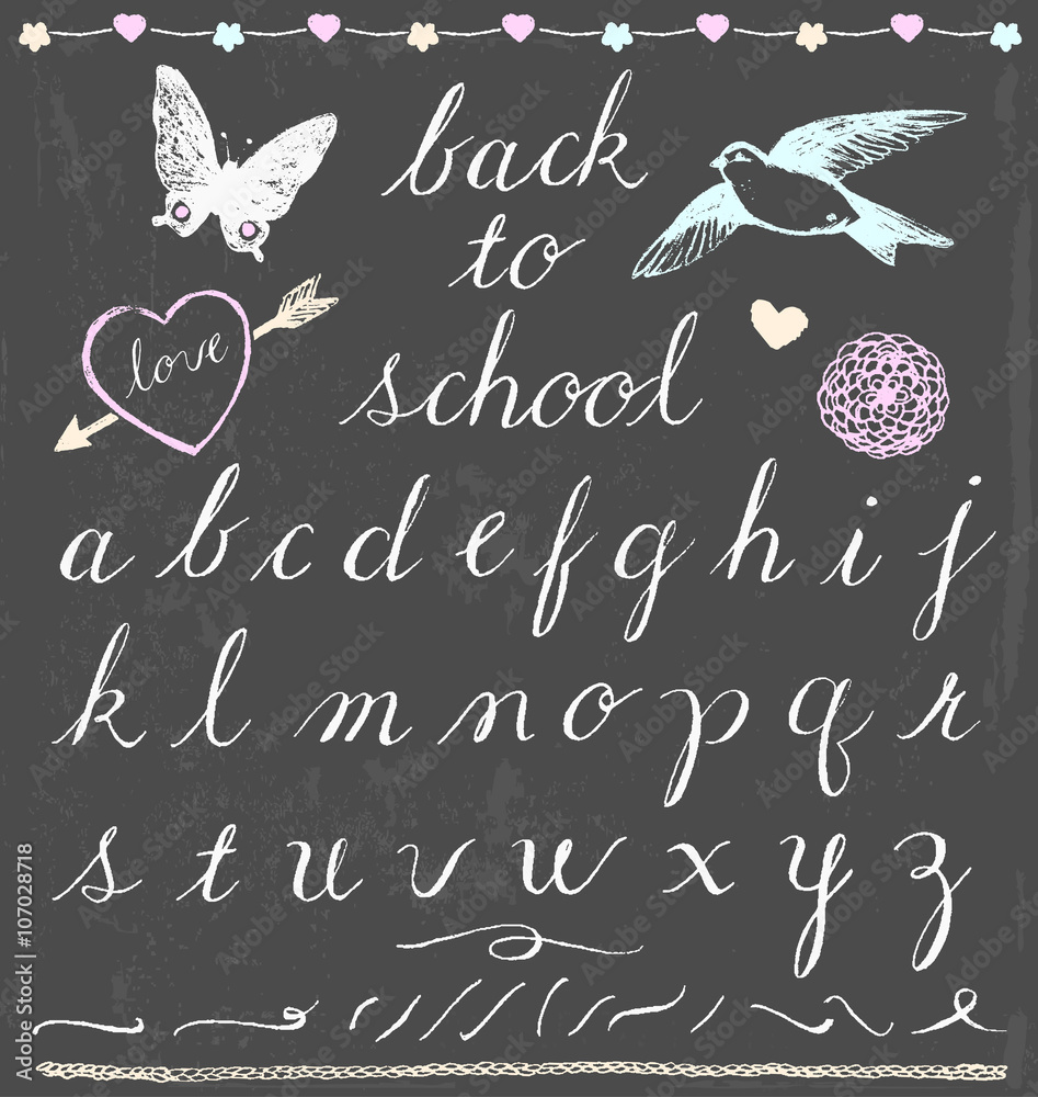 Chalk Cursive Script Letters Hand Drawn Vector Set Stock Vector | Adobe ...