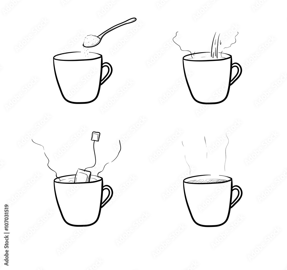 Tea Brewing Vector Set, a hand drawn vector illustration set of tea ...