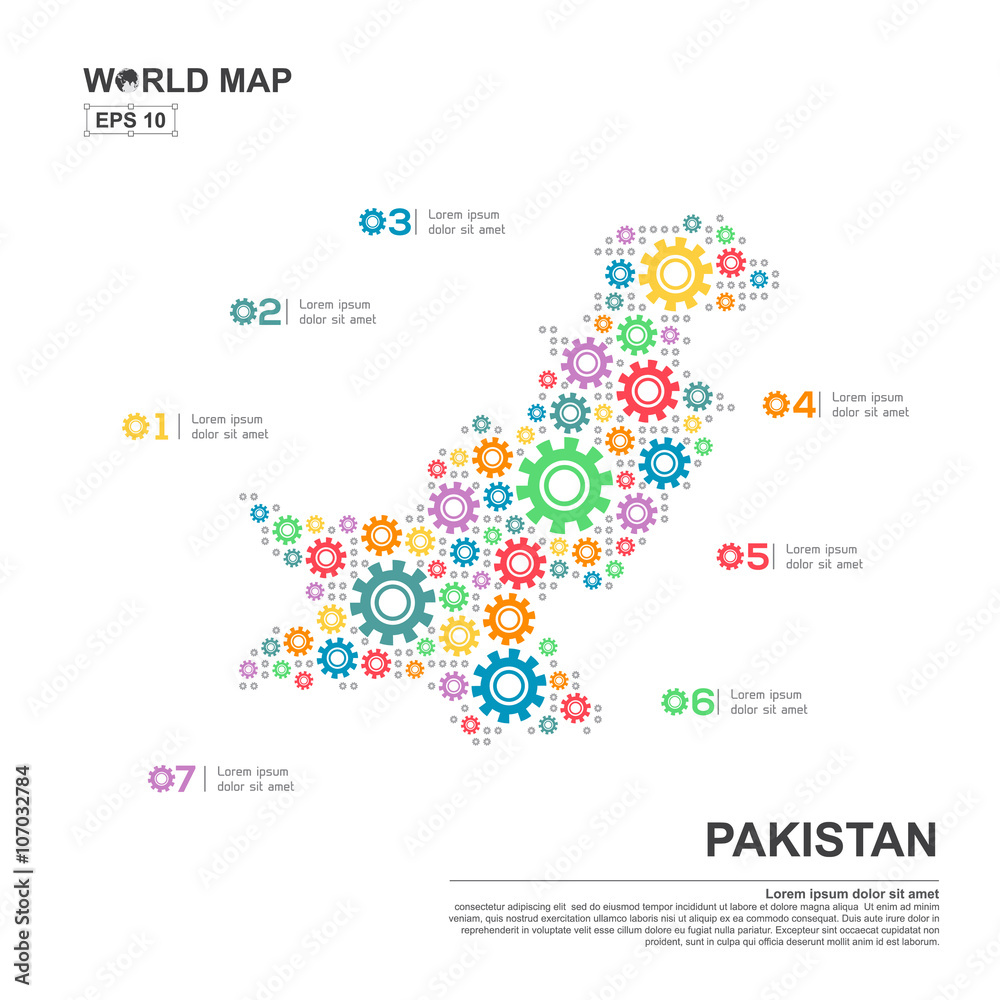 Map Of Pakistan Infographic design template with gear chain Stock ...