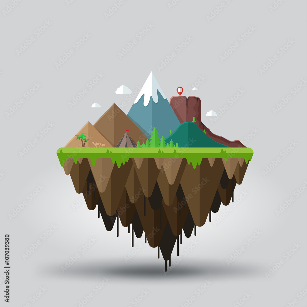 Floating island, adventure tourism. Travel and tourism Stock Vector ...