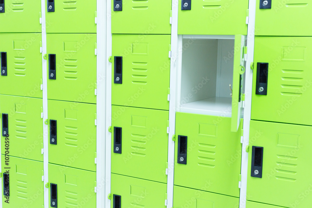 One locker open.Green locker.Green background.Different background ...