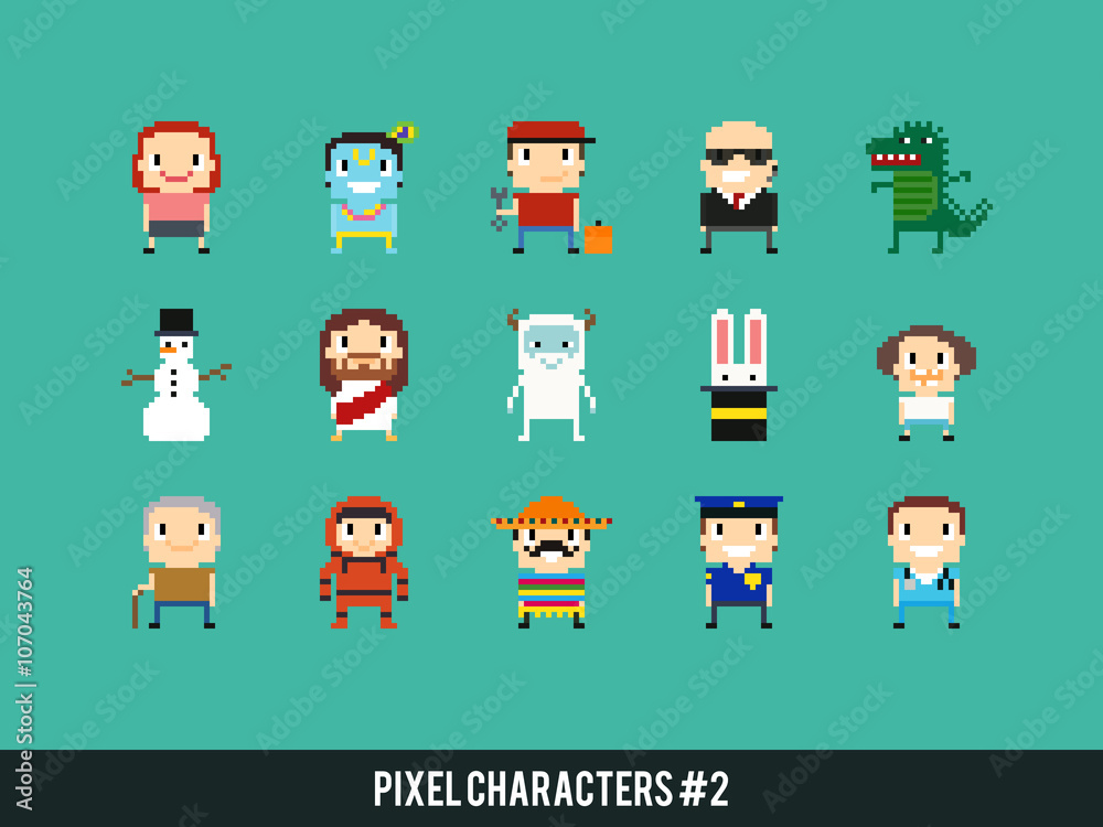 Pixel Characters Stock Vector | Adobe Stock