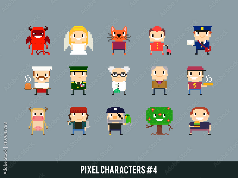 Pixel Characters Stock Vector | Adobe Stock
