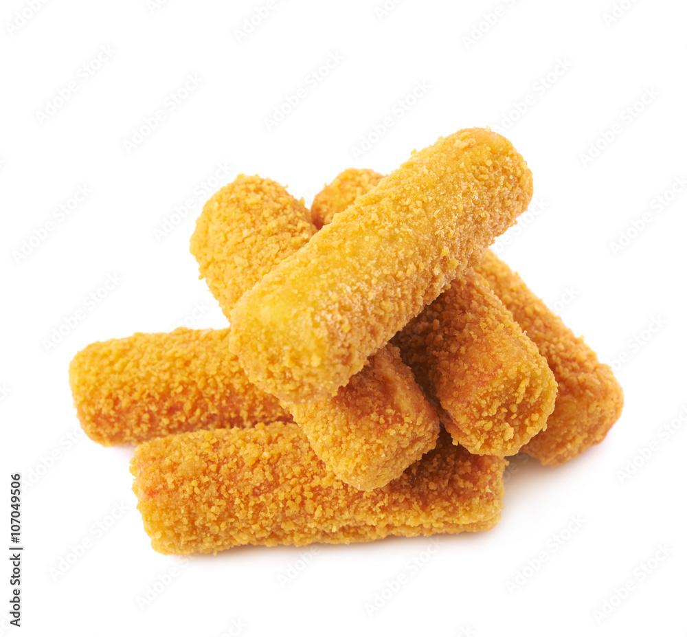 Pile of breaded crab sticks isolated Stock Photo | Adobe Stock