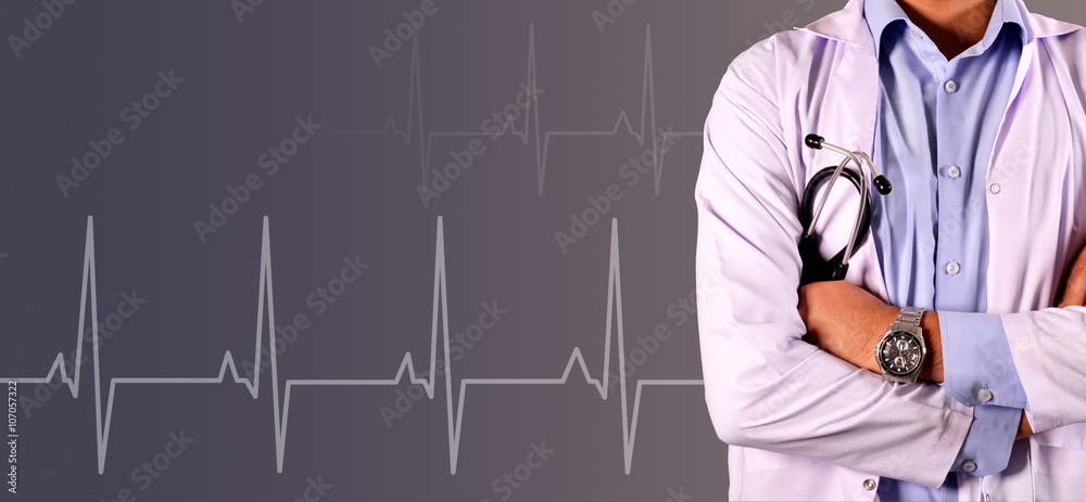 Medical doctor with stethoscope on lifeline background Stock Photo ...
