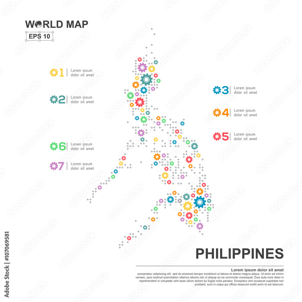 Map Of Philippines Infographic design template with gear chain Stock ...