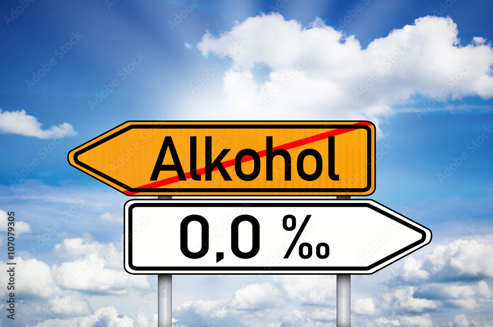Schild und Tacho mit Don´t drink and drive, Alkohol, Fahrvervbot ...