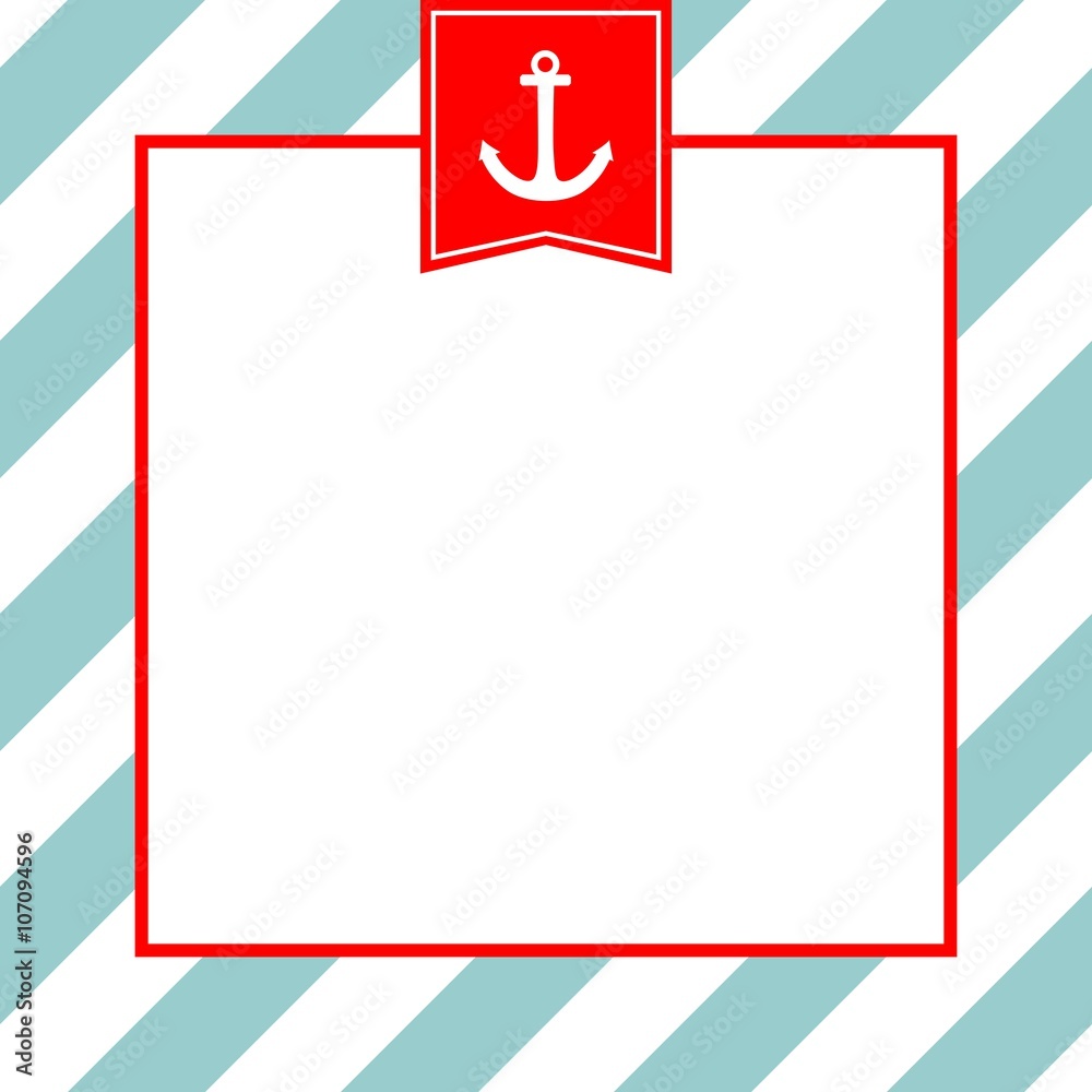 Nautical vector card or invitation with anchor, red background and blue ...