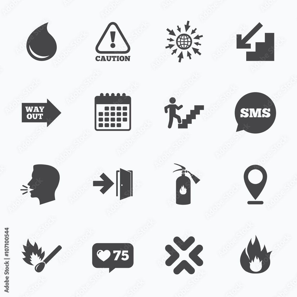 Fire safety, emergency icons. Extinguisher sign. Stock Vector | Adobe Stock