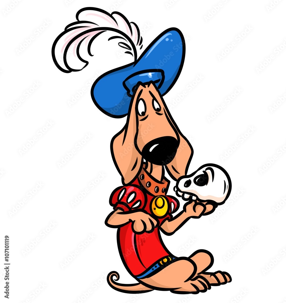 Dog Dachshund Shakespeare Hamlet cartoon illustration isolated image ...