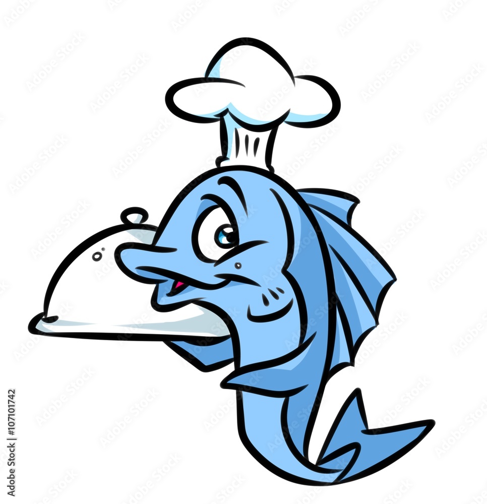 Fish chef cook cartoon illustration isolated image animal character ...