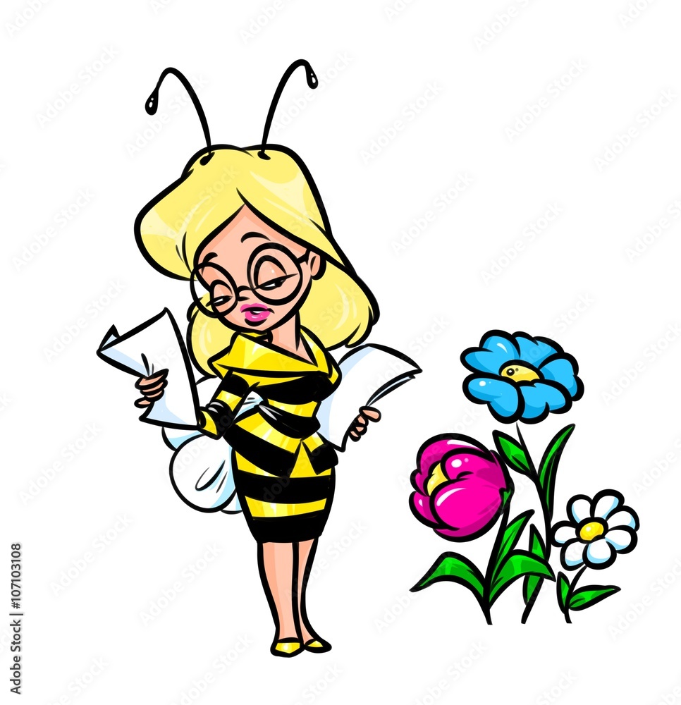 Girl bee cartoon illustration character Stock Illustration | Adobe Stock