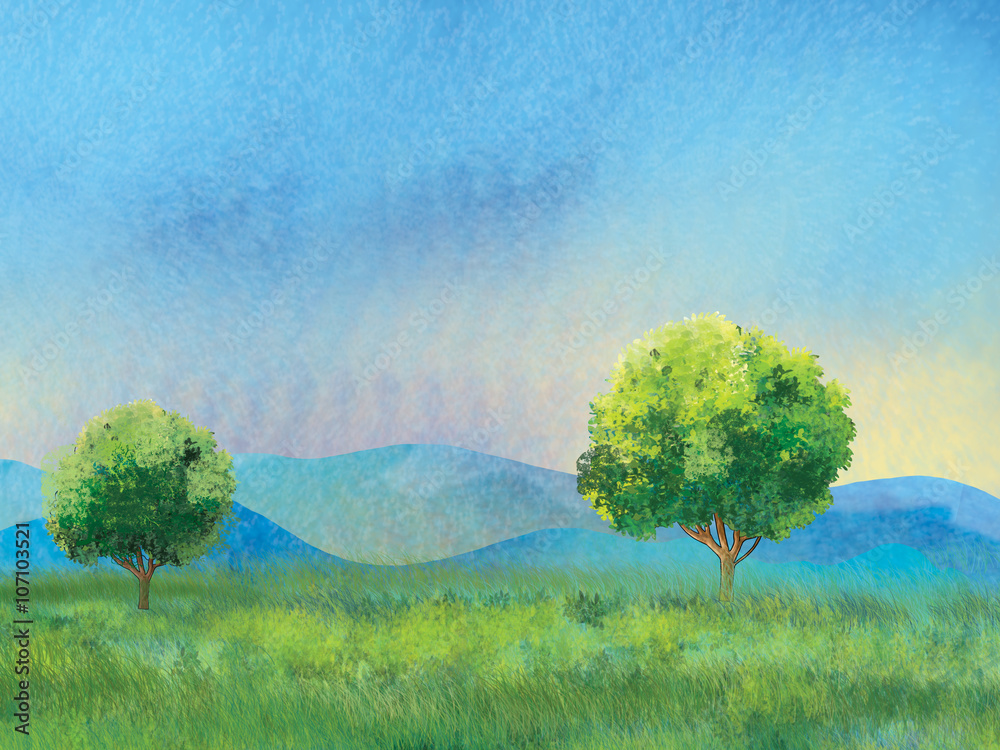 Blue Sky Green Grass Drawing