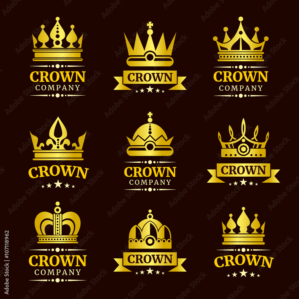 Luxury crown logo and crown monogram set. Gold crowns with text vector ...