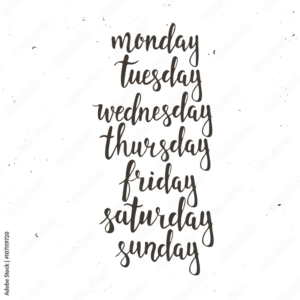 Handwritten days of the week: Monday, Tuesday, Wednesday, Thursday ...