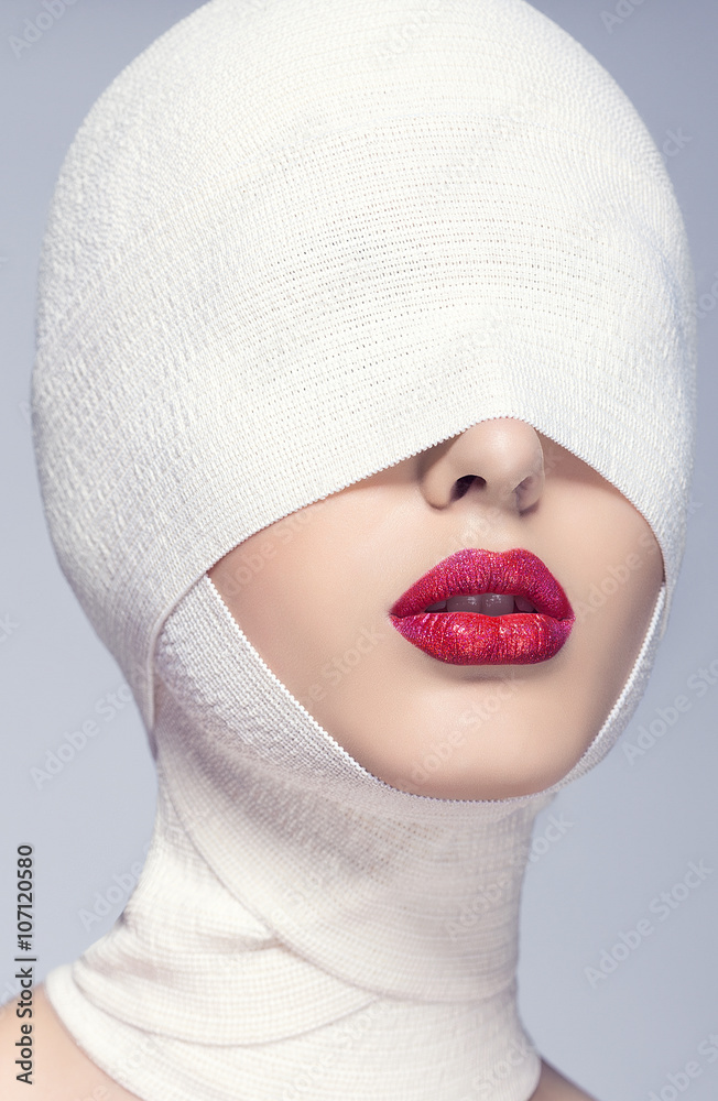 Beautiful woman after plastic surgery with bandaged face Stock Photo ...