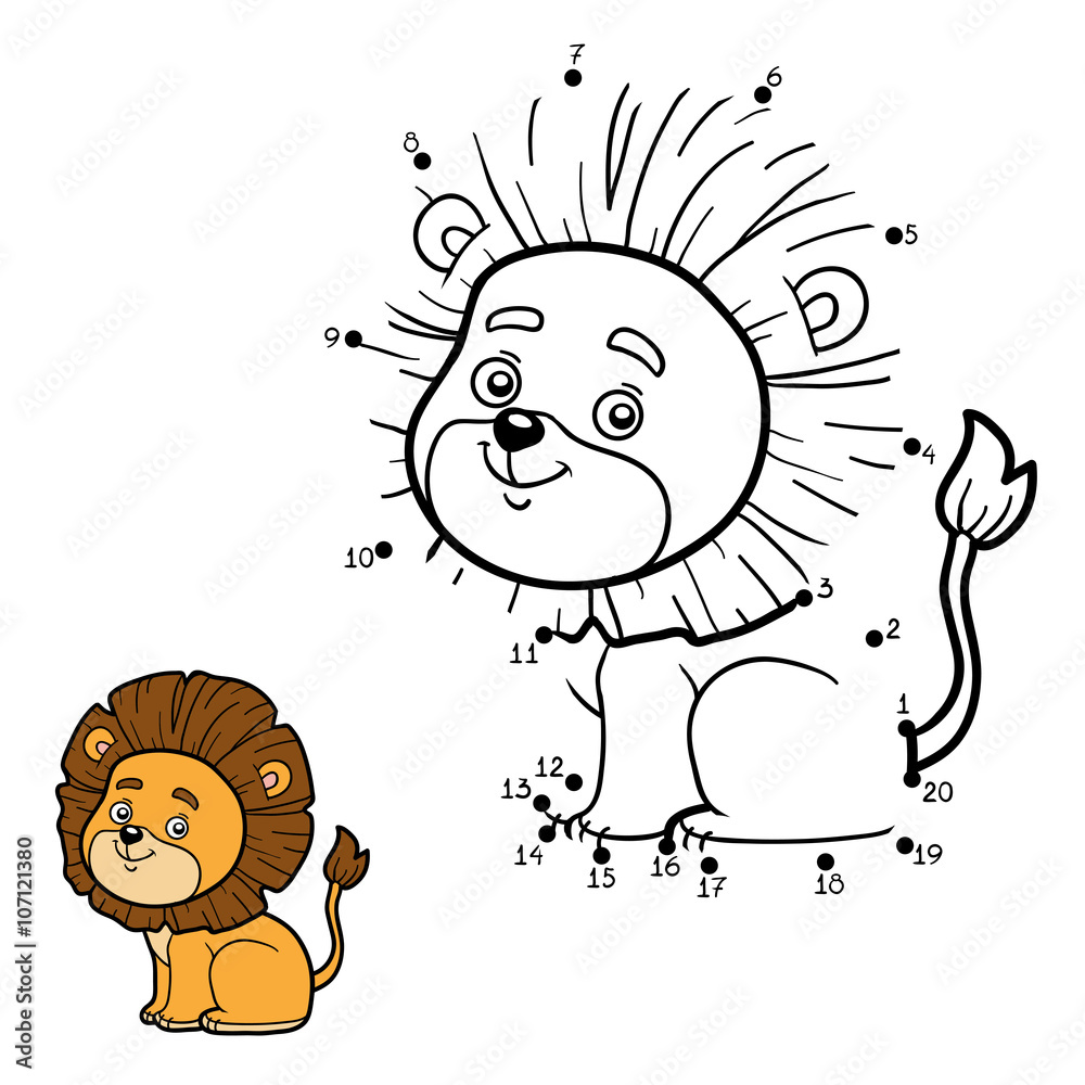 Numbers game for children. Vector character lion Stock Vector | Adobe Stock