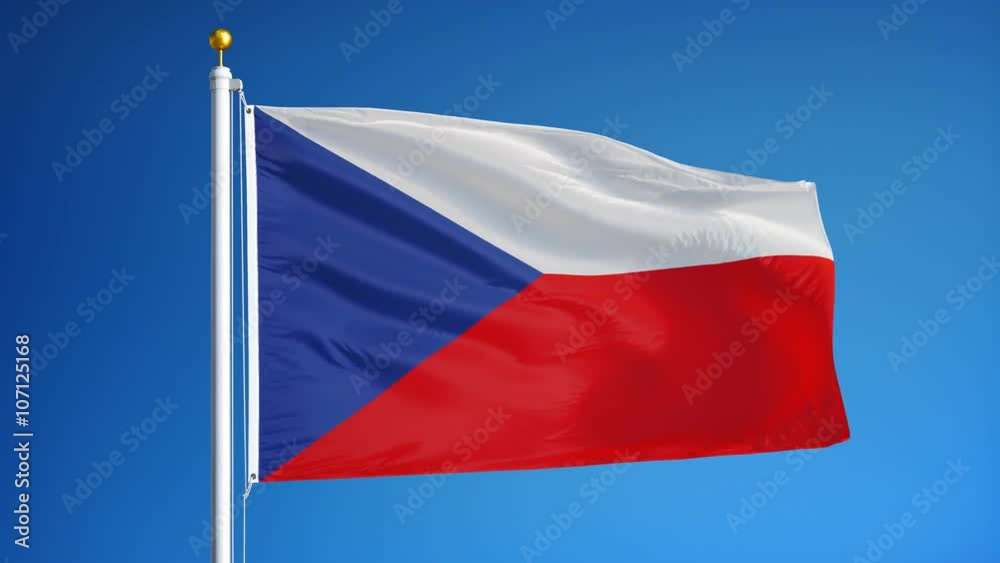 Czech flag waving in slow motion against clean blue sky, seamlessly ...