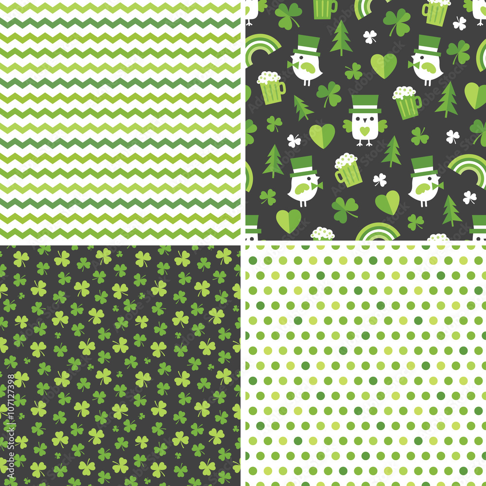 Set of cool holiday background patterns in green and charcoal. St ...