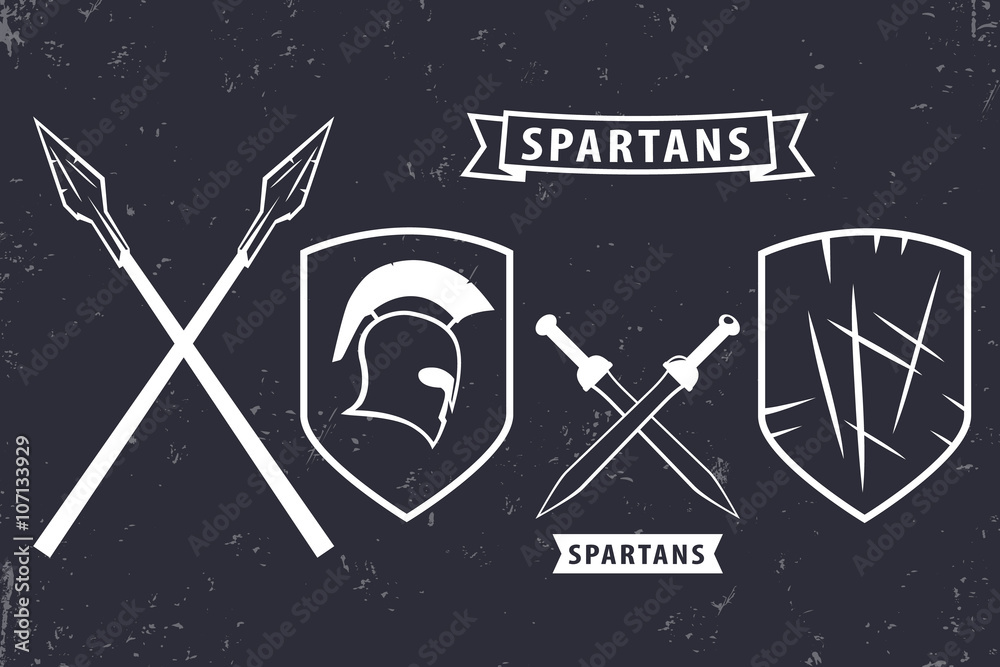 Spartans. Elements for emblem, logo design, spartan helmet, crossed ...