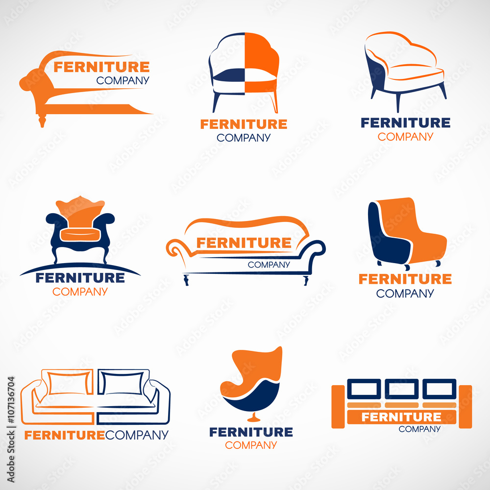 Orange and blue furniture logo vector set design Stock Vector | Adobe Stock