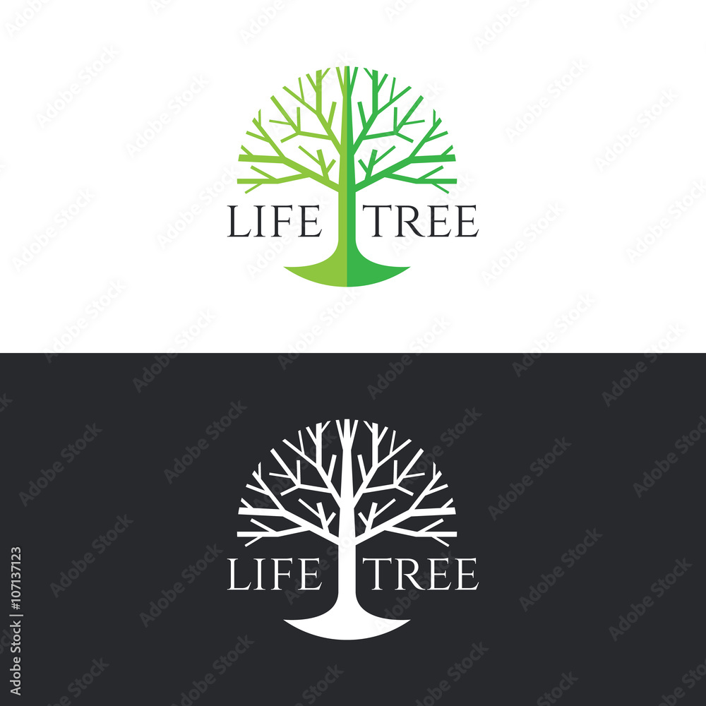 Life tree logo circle vector design - green tree tone on white ...