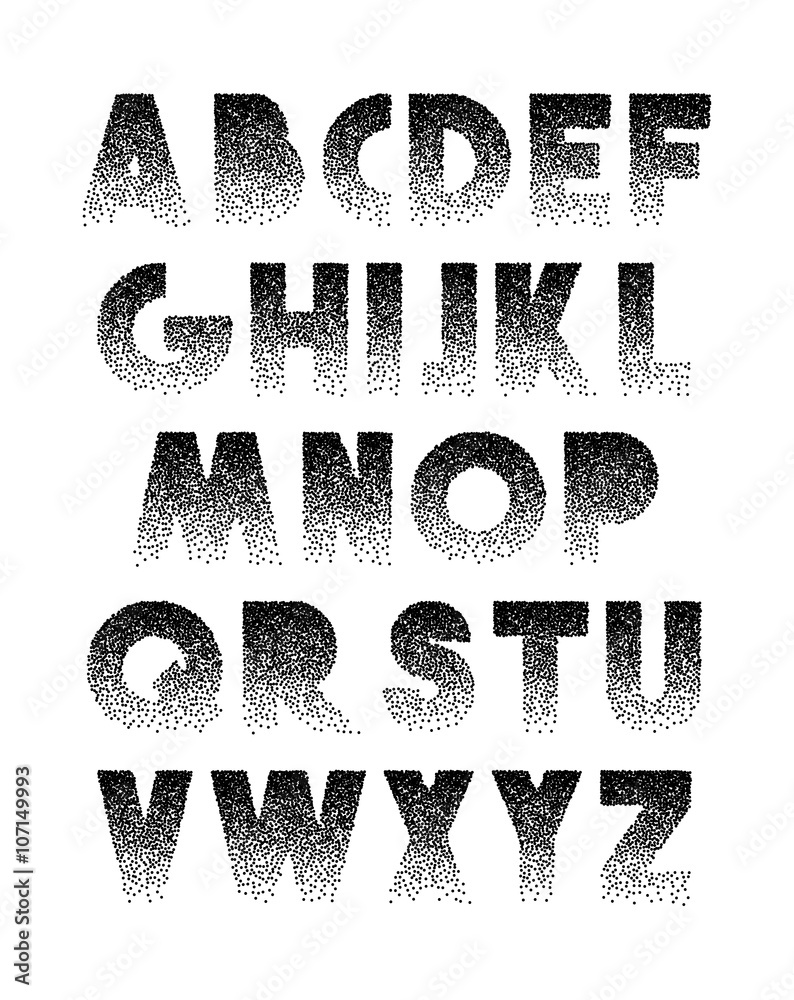 Vetor de Font Retro Stipple. Alphabet retro . Black letters engraving ...