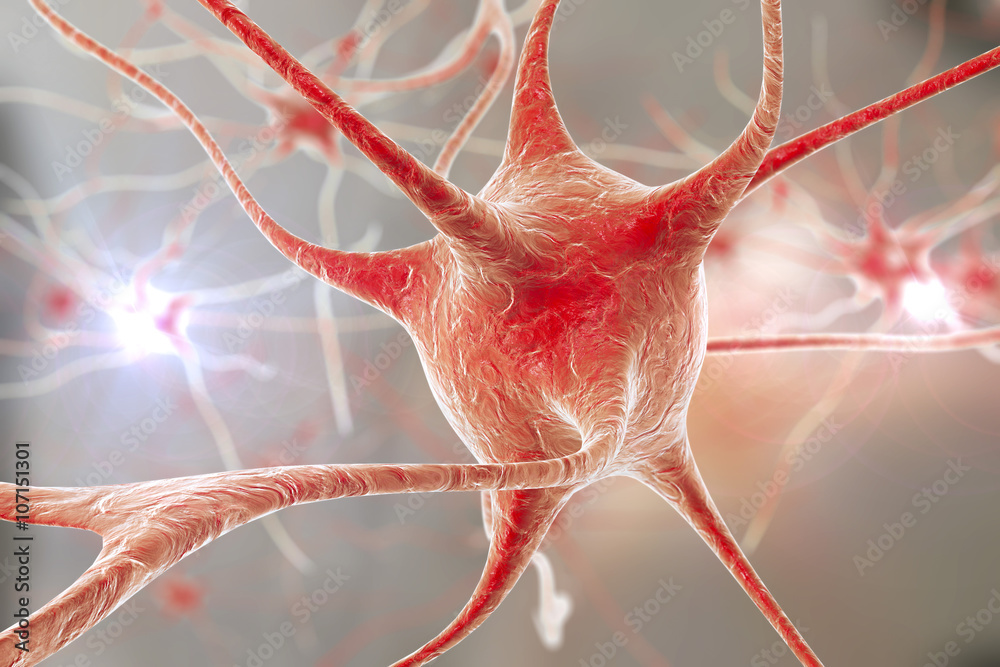 3D illustration of neurons on colorful background, model of nervous ...