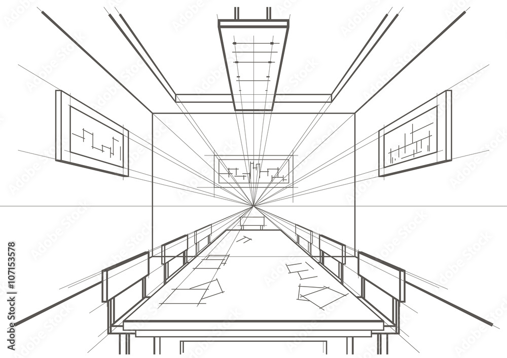 linear architectural sketch interior conference room Stock Vector ...