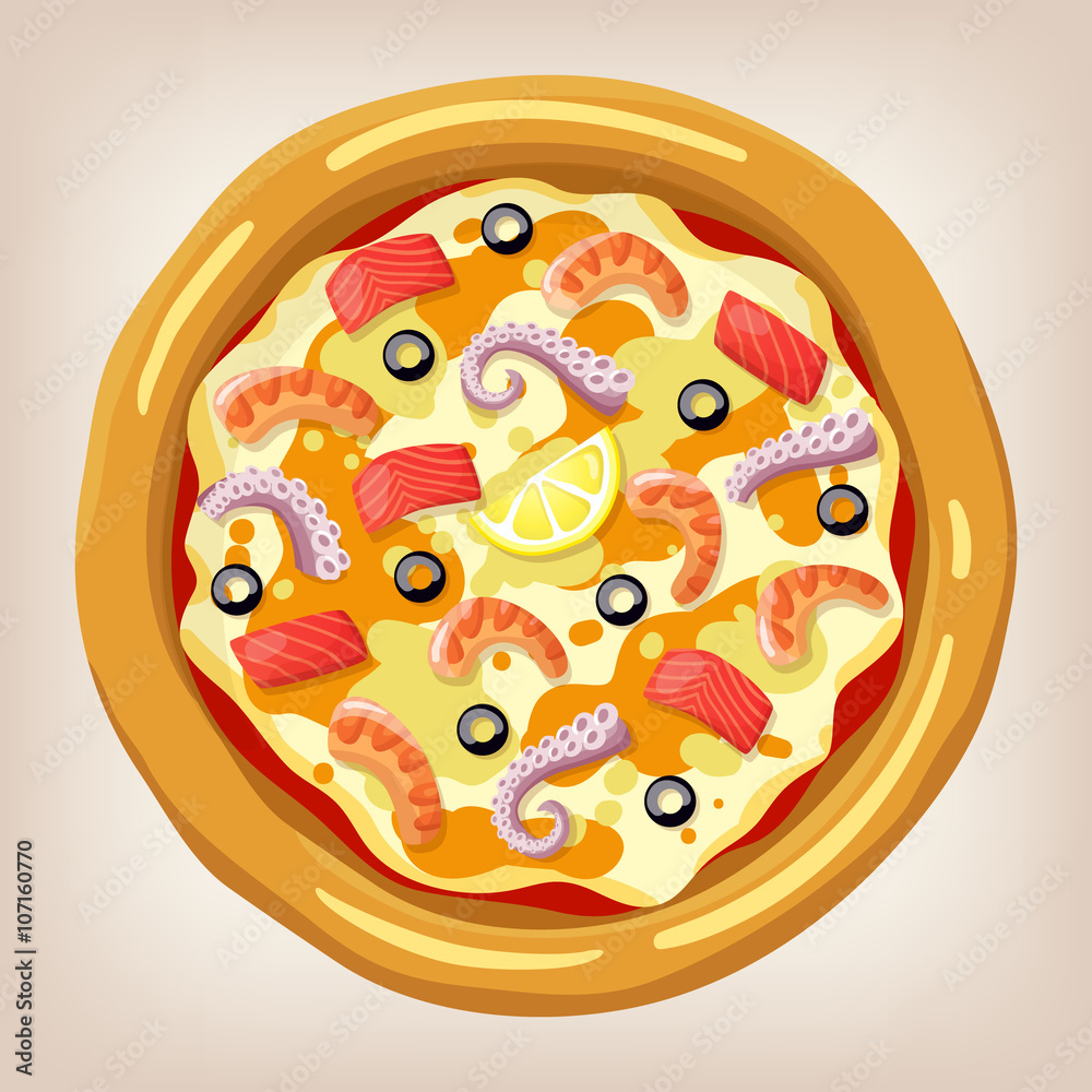 Seafood pizza vector illustration. Pizza set. Cartoon style icon ...
