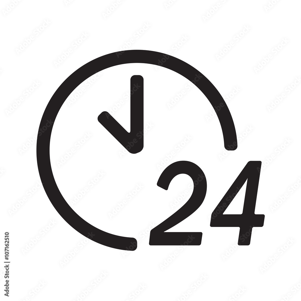 24 hours a day icon or sign isolated on white background. Round the ...