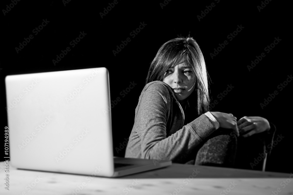 teenager girl suffering cyberbullying scared and depressed exposed to ...