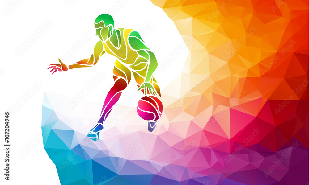 Polygonal geometric style illustration of a basketball player jump shot ...