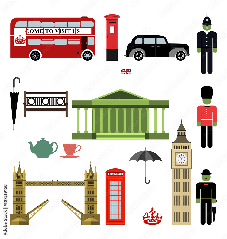 Vector London City street icon set. A set of London symbols and ...