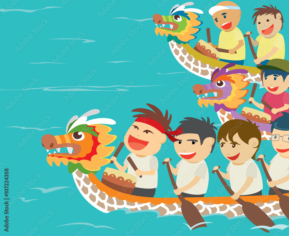 Vector illustration of happy kids in a dragon boat racing Stock Vector ...