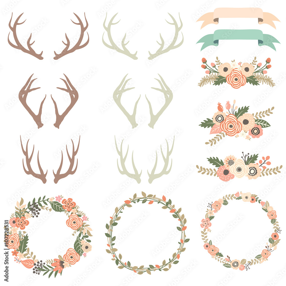 Flower Antlers Collection Stock Vector | Adobe Stock