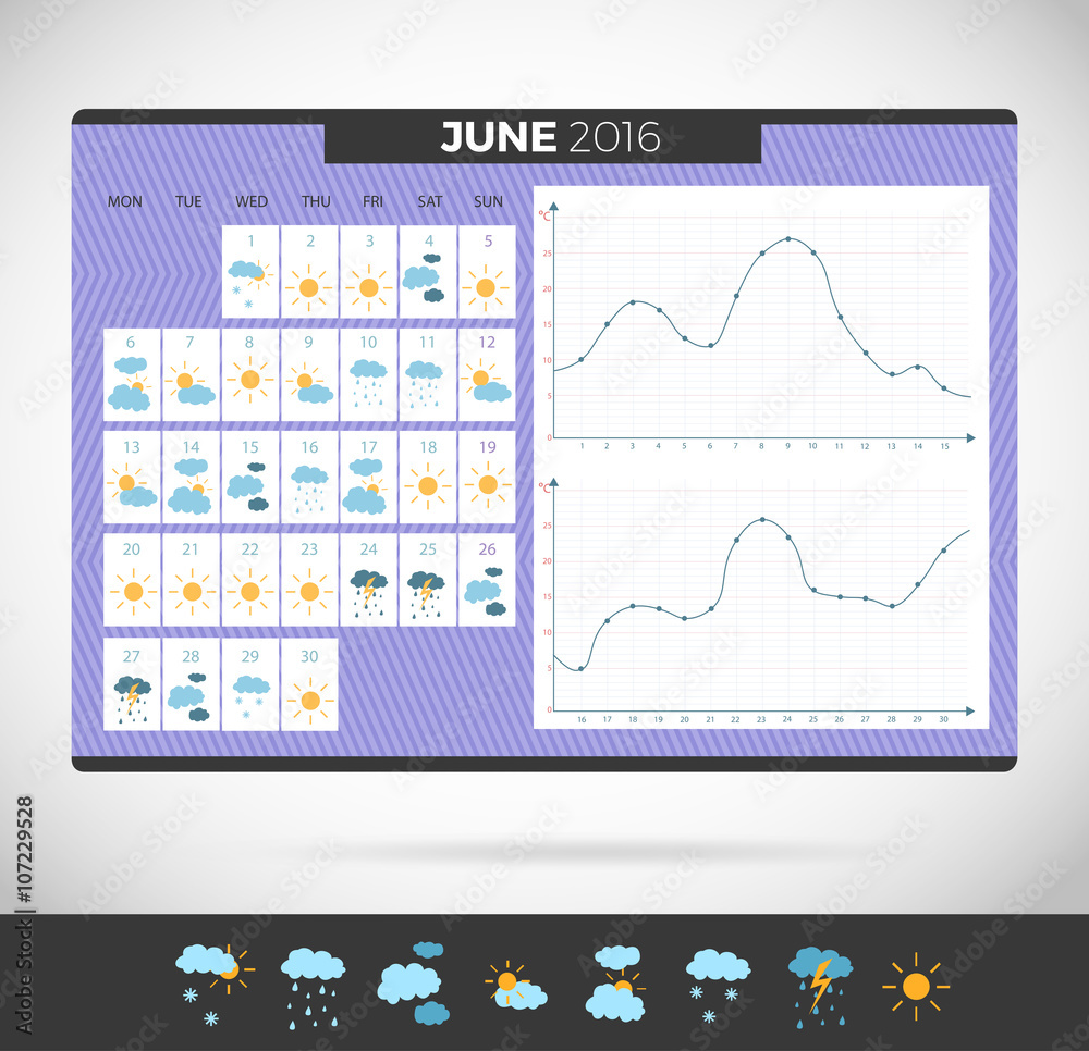 Weather journal vector Template. Weather diary with illustrations and ...