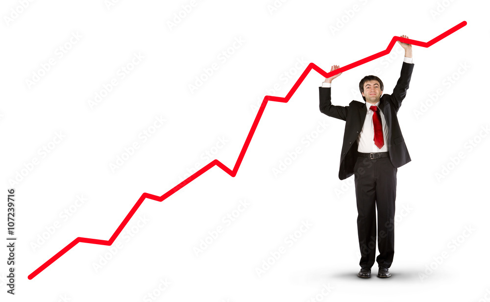 positive result chart with businessman holding arrow isolated on white ...