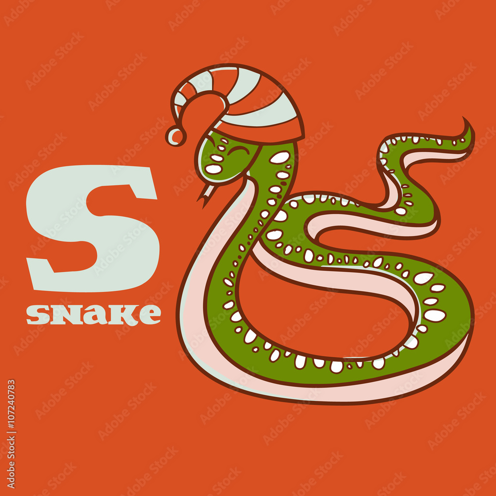 cartoon doodle snake with letter s. part of animal alphabet. Stock ...