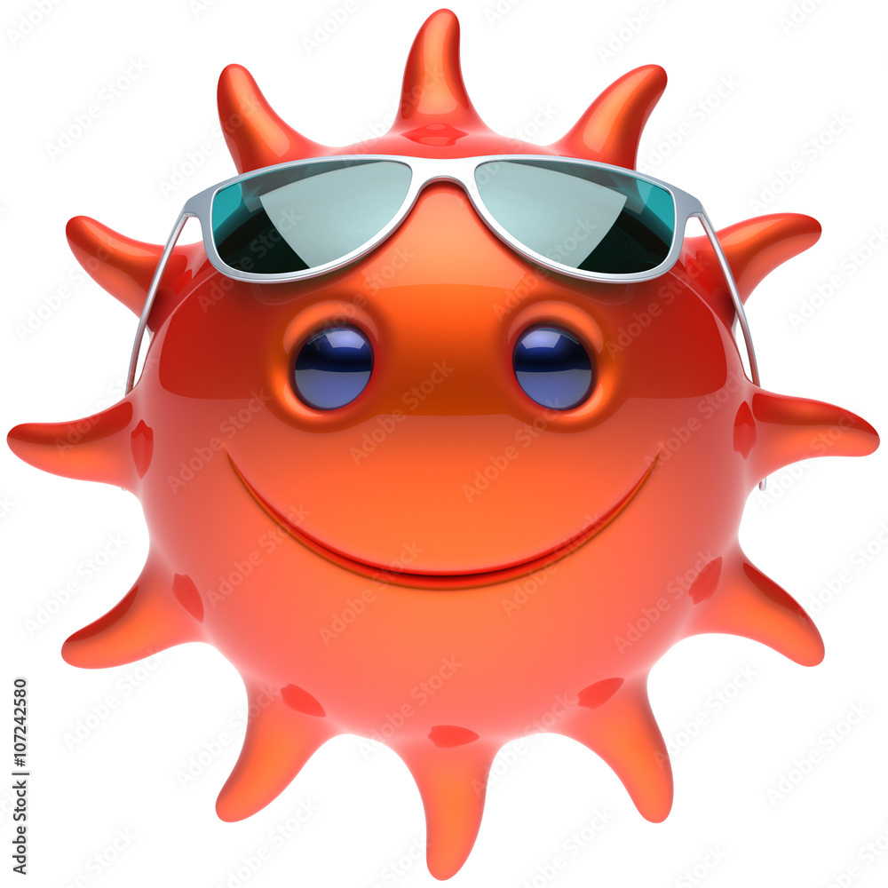 Ilustrace „Summer sun smiley face sunglasses cheerful smile cartoon ...