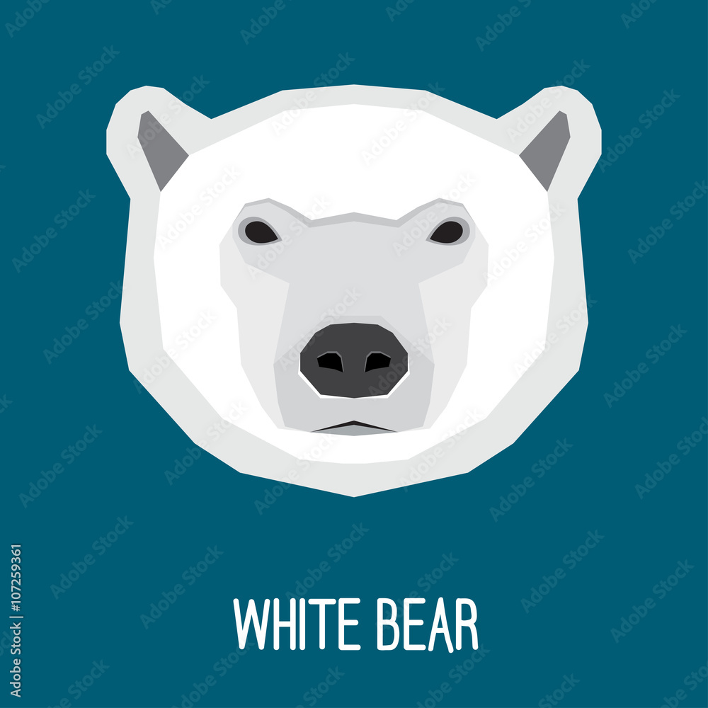 Cartoon white bear portrait isolated on stylish blue background Stock ...