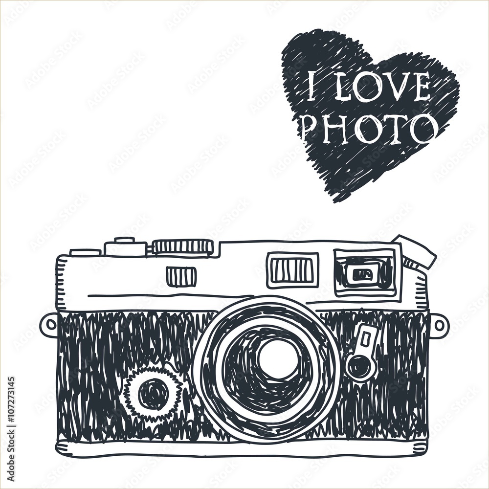 Hand Draw Camera Vector Stock Vector | Adobe Stock