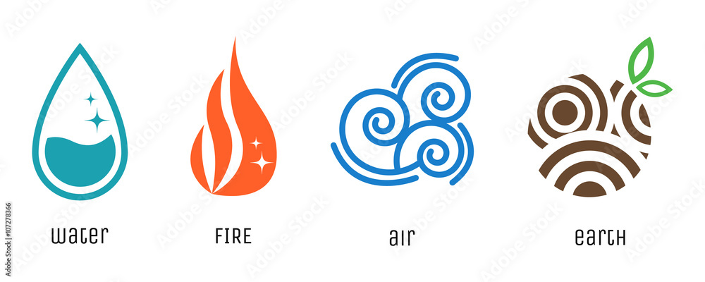 Four elements flat style symbols. Water, fire, air and earth signs ...