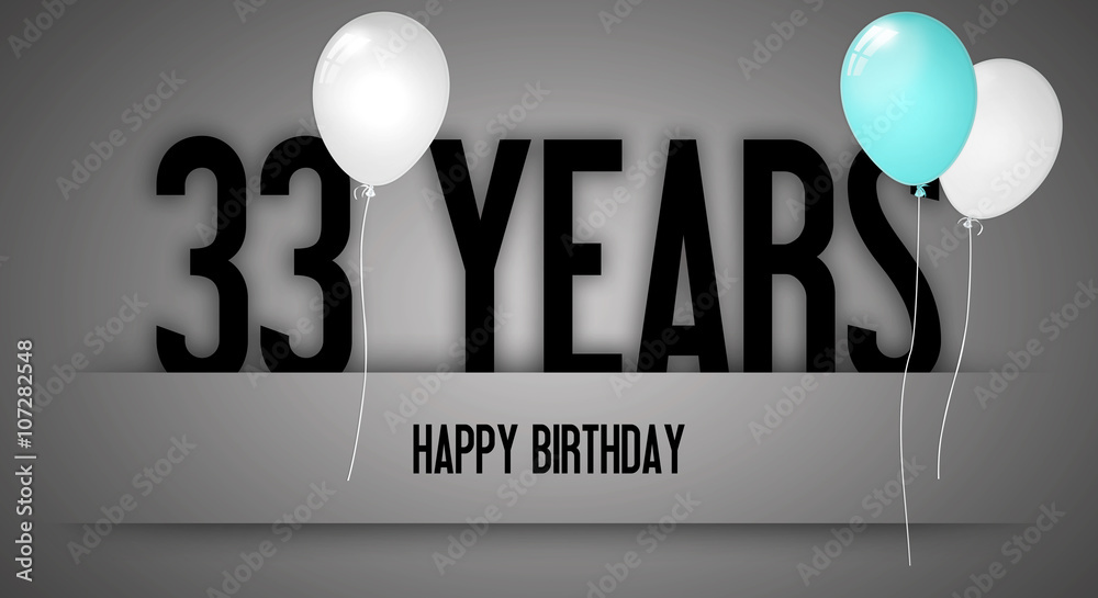 Happy Birthday Card Sign - Balloons - Banner - Anniversary - 33 Years ...