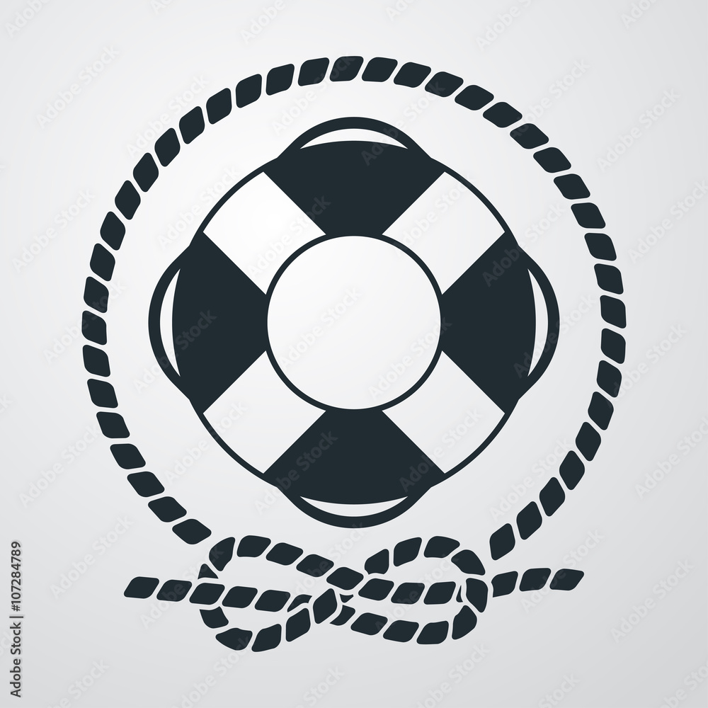 Icono plano salvavidas con circulo de cuerda en fondo degradado Stock ...